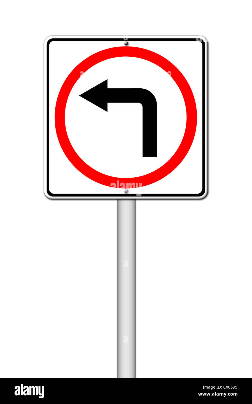 left turn road sign on white background Stock Photo - Alamy