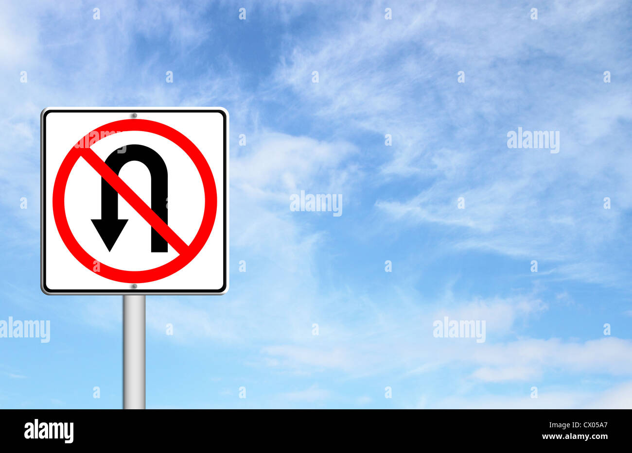 No return back road sign over blue sky blank for text Stock Photo - Alamy