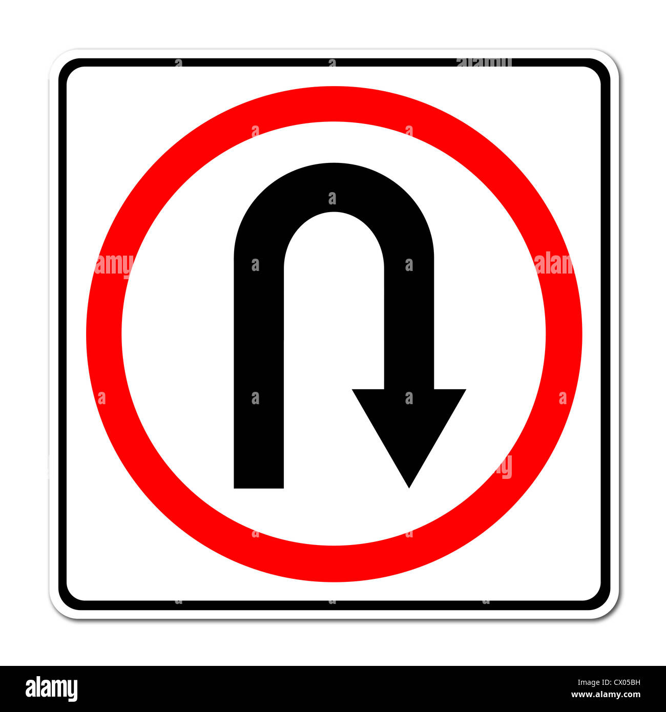 Turn back road sign on white background Stock Photo - Alamy