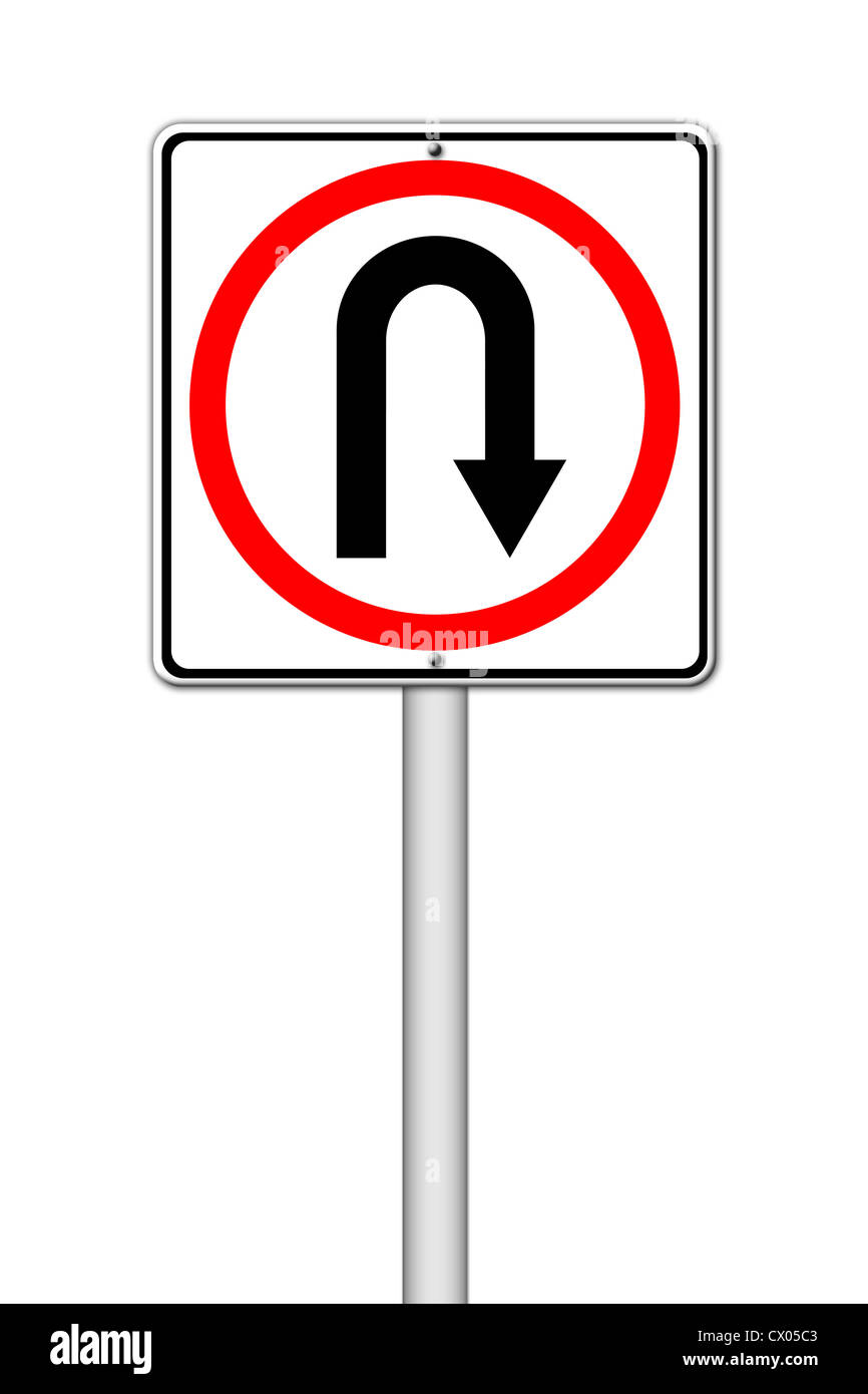 Turn back road sign on white background Stock Photo - Alamy