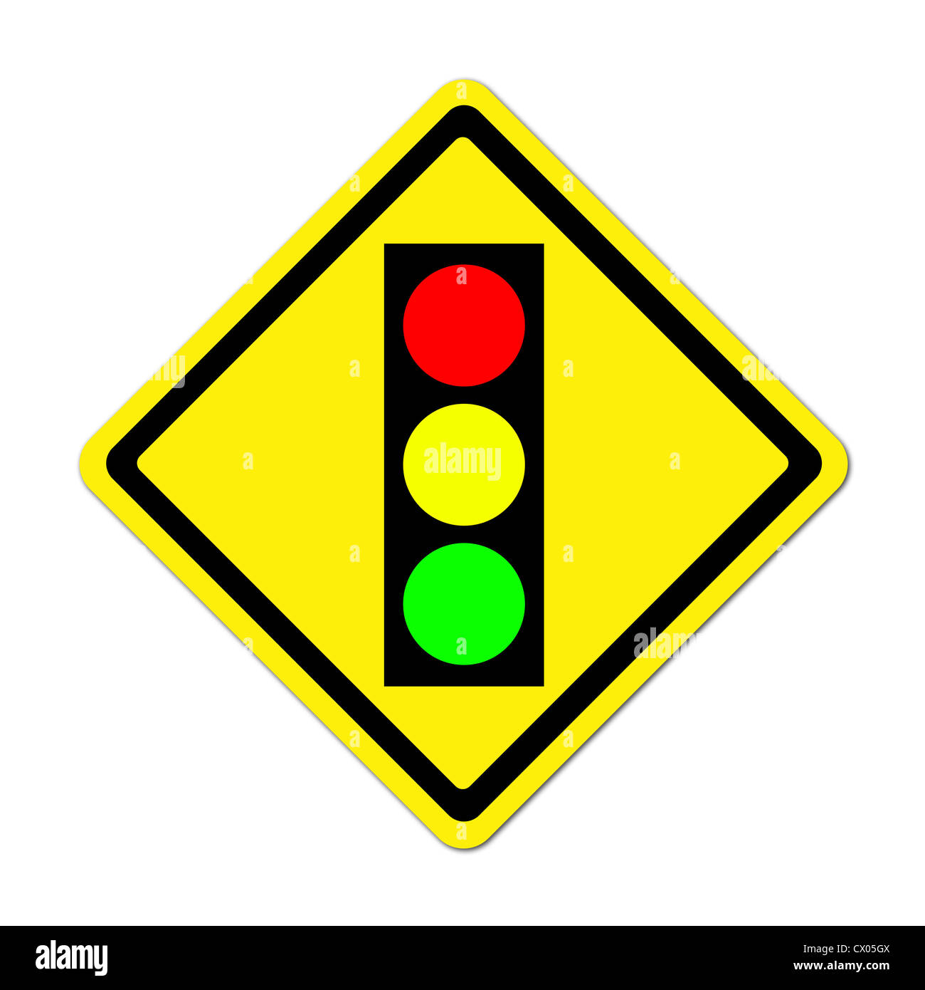 Traffic light ahead warning sign on white background Stock Photo - Alamy
