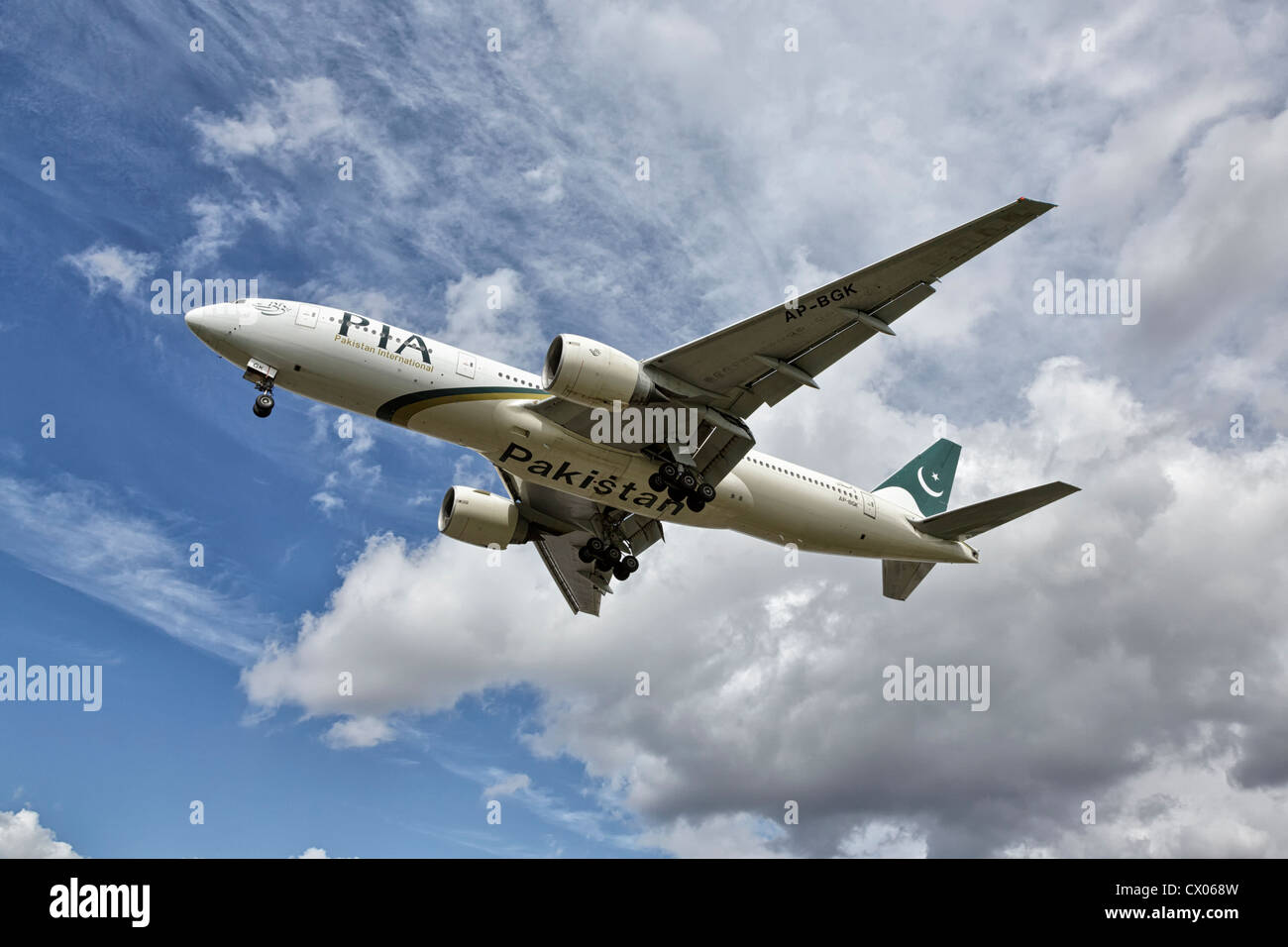 A Boeing 777 of PIA - Pakistan International Airways on final approach ...