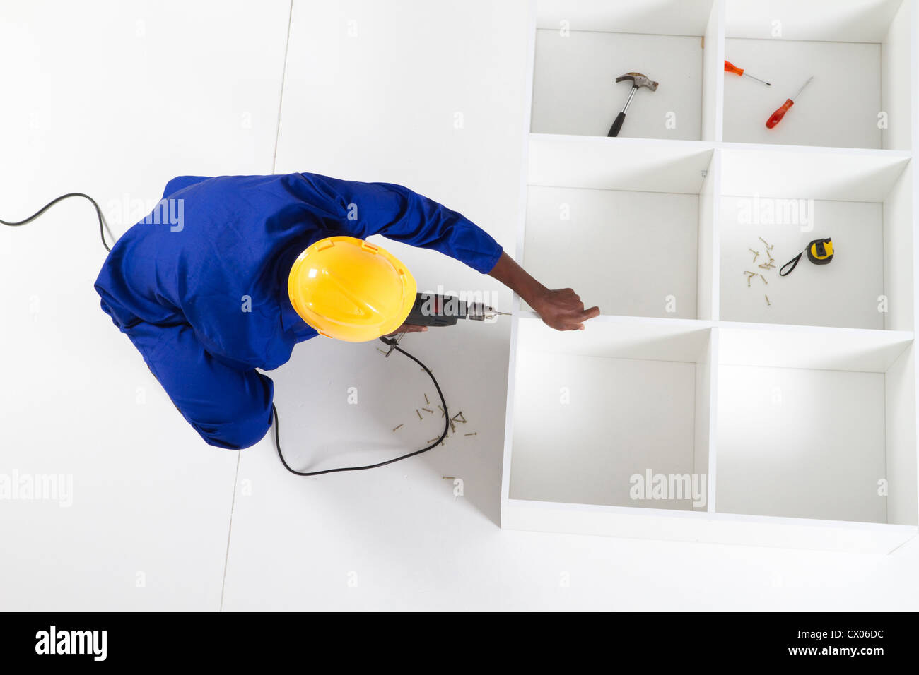 overhead view of a carpenter assembly furniture Stock Photo - Alamy