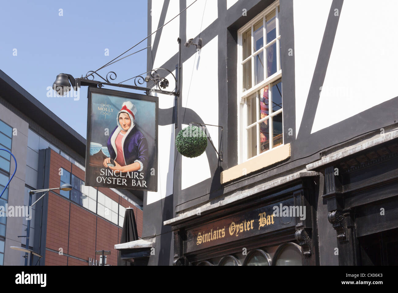 Pub sign at Sinclairs Oyster Bar, Manchester depicting Molly Owen, the ...