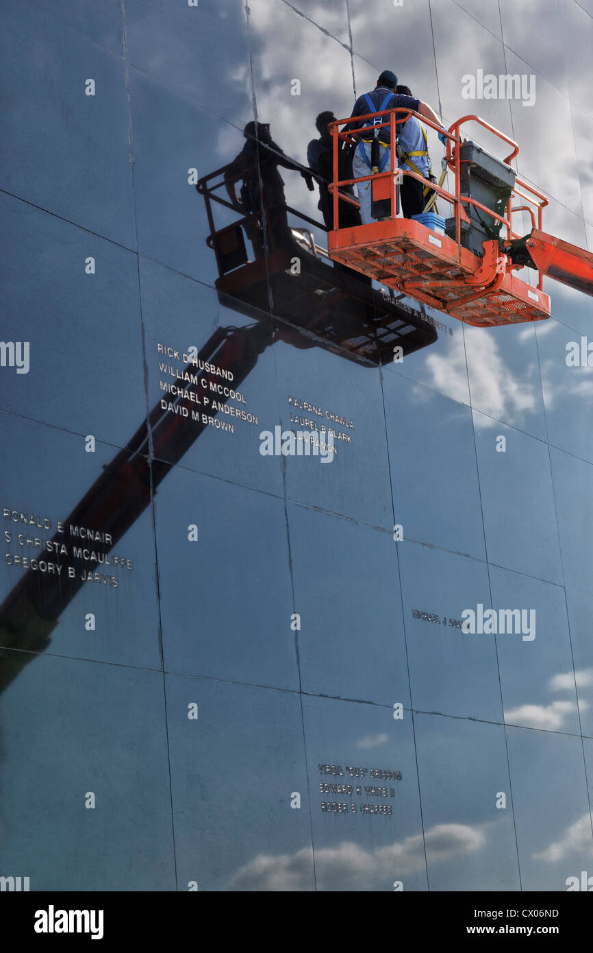 Cleaning and repairing the NASA memorial at the Kennedy space centre in ...
