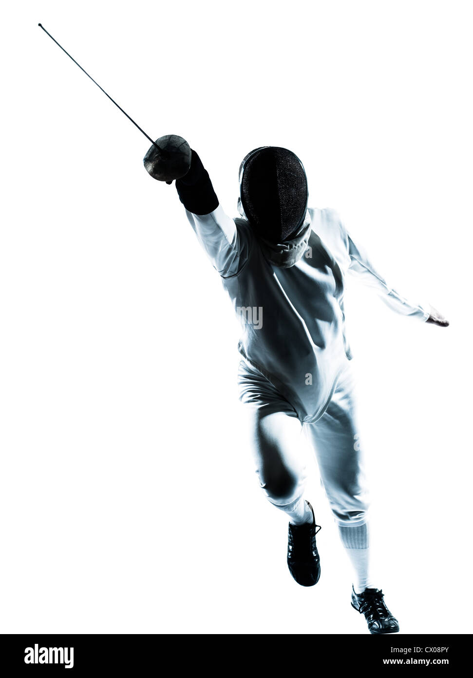 one man fencing silhouette in studio isolated on white background Stock ...