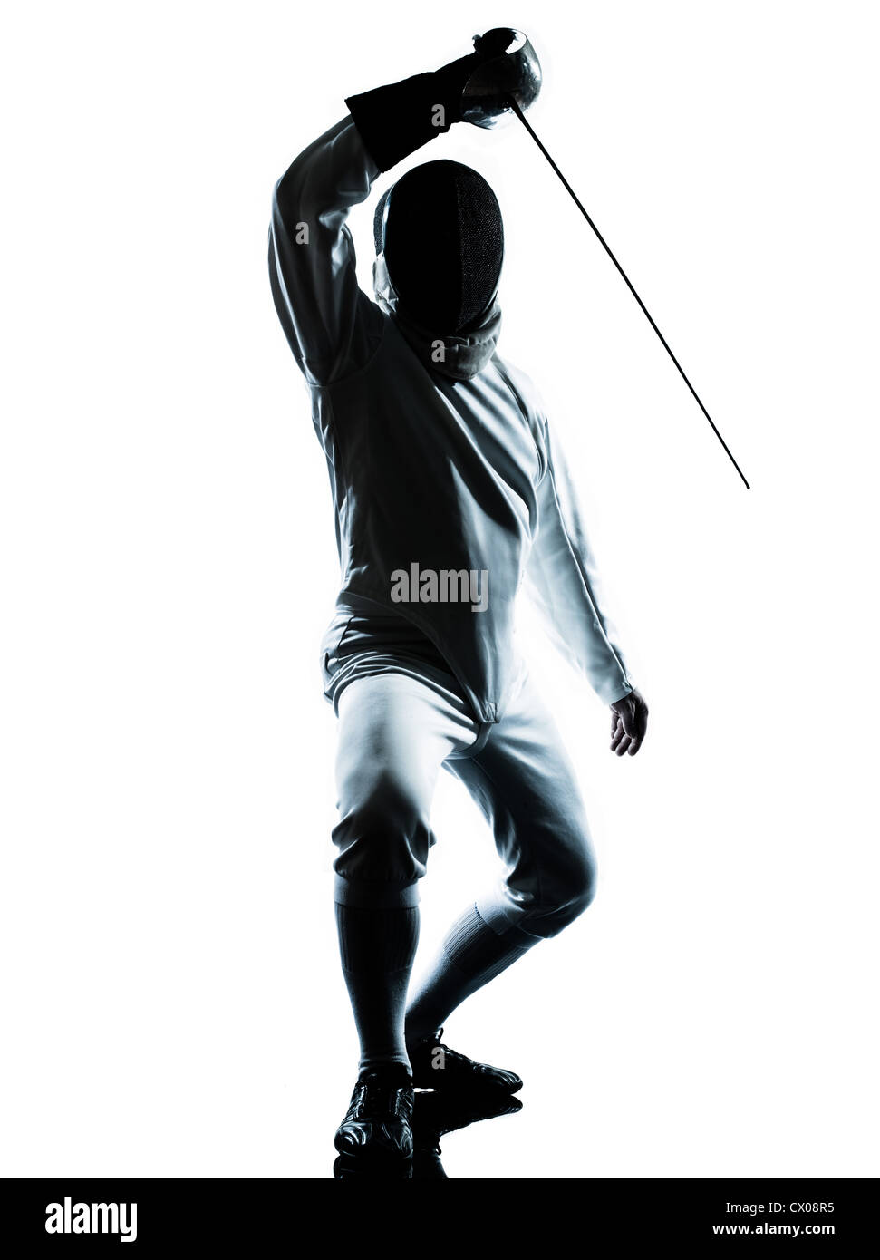 one man fencing silhouette in studio isolated on white background Stock ...