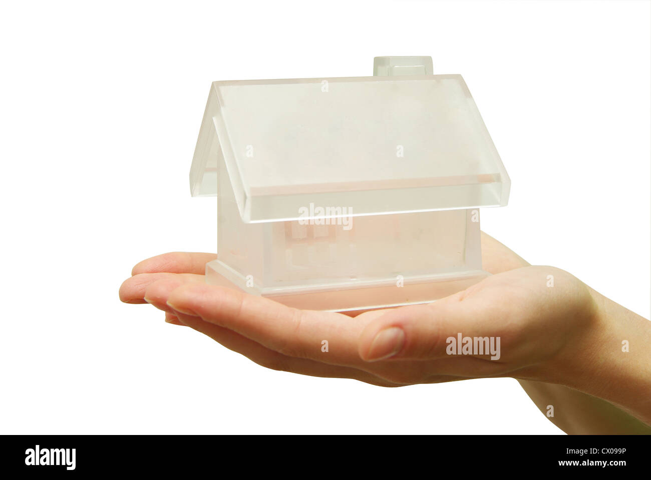 The house in human hand on white Stock Photo - Alamy