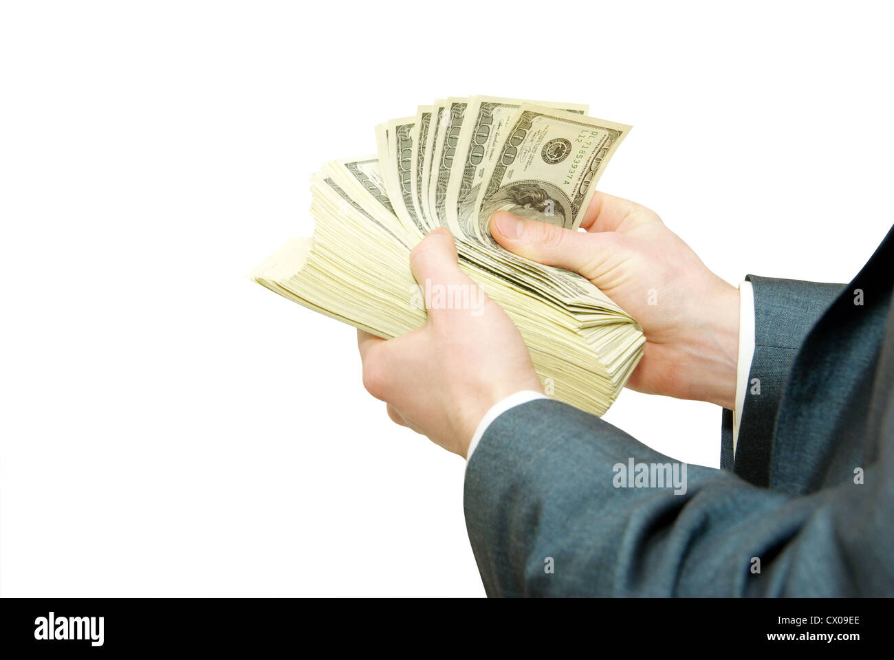 Hand with money isolated on white background Stock Photo - Alamy