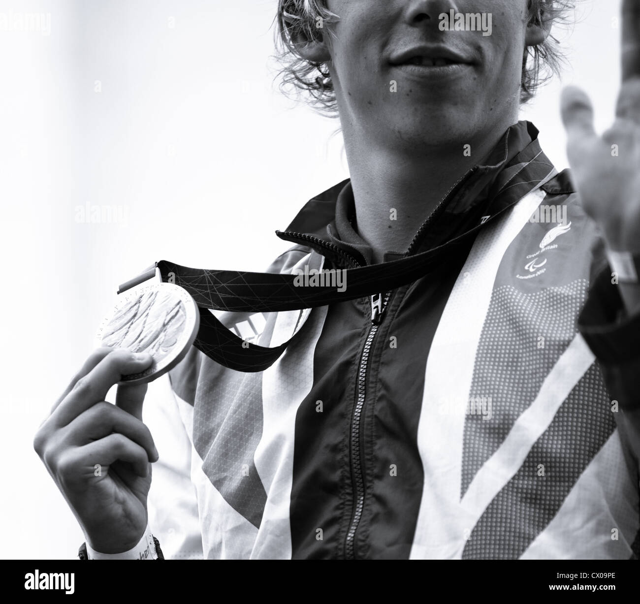 Jonathan Fox, swimmer, Gold Medalist at London 2012 Paralympics, waving ...