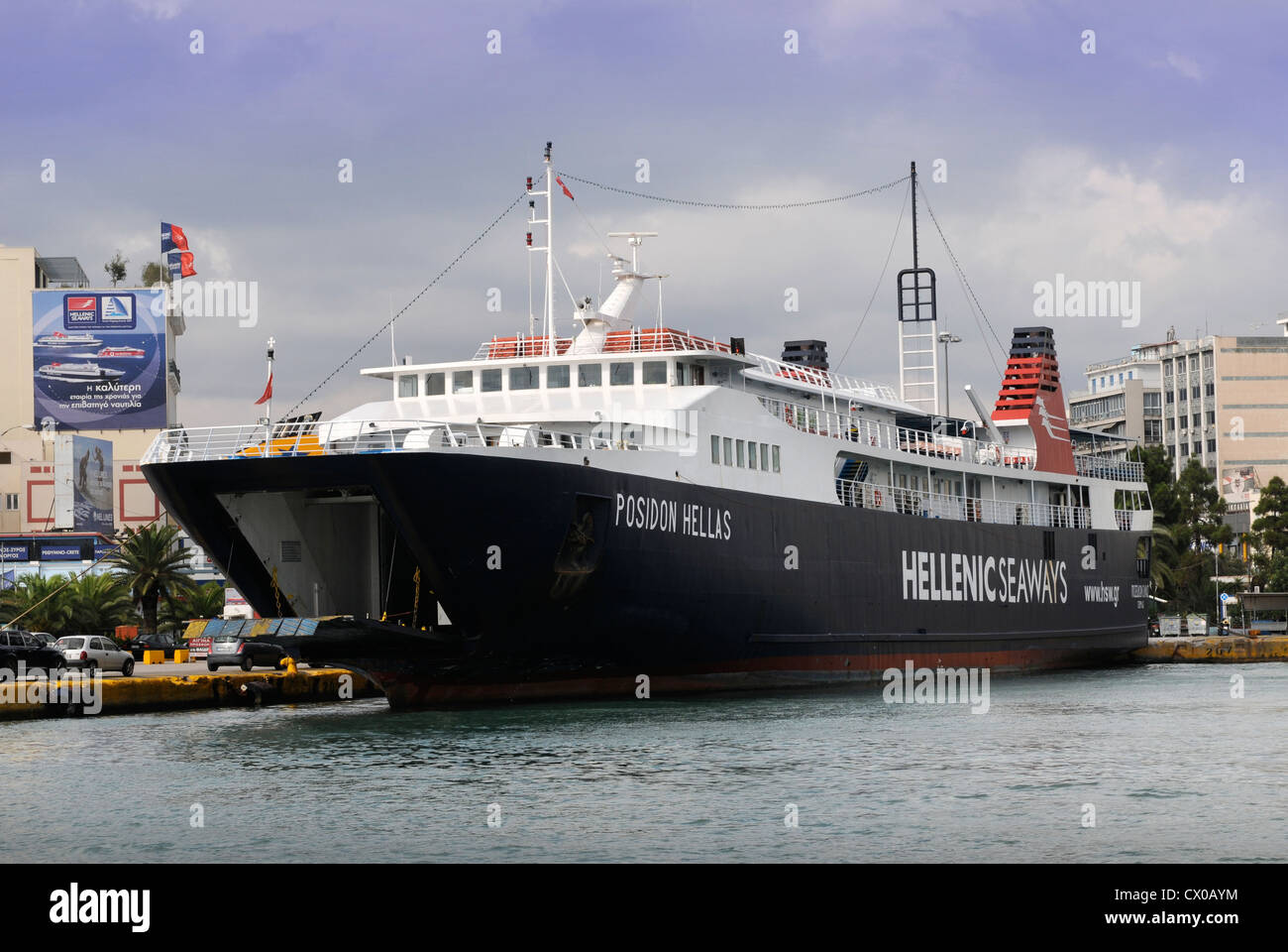 A Hellenic Seaways passenger ferry at the port of Piraeus in Athens ...