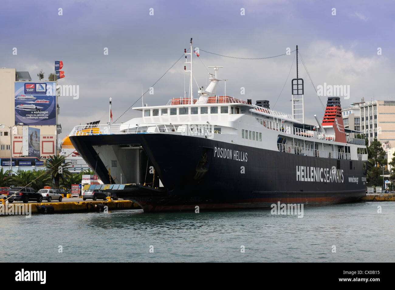 A Hellenic Seaways passenger ferry at the port of Piraeus in Athens ...