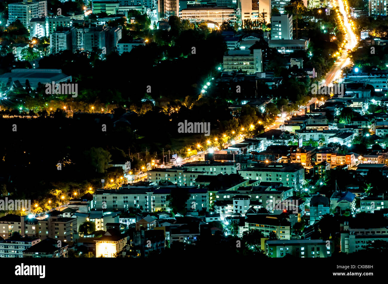 Lights in city night time scene in chiangmai of thailand Stock Photo ...