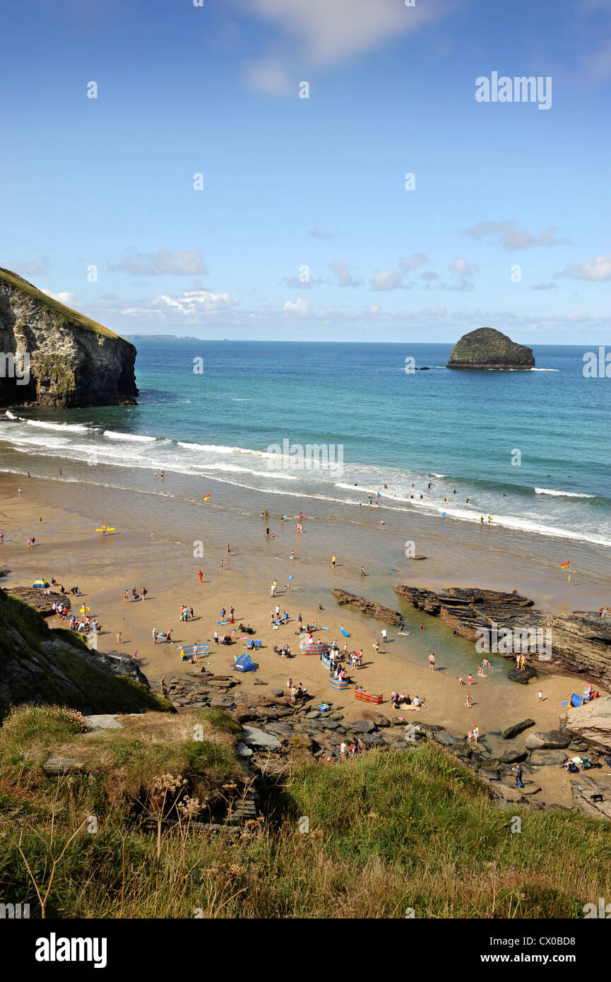 The beach at Trebarwith Strand with Gull Rock North Cornwall UK Stock ...