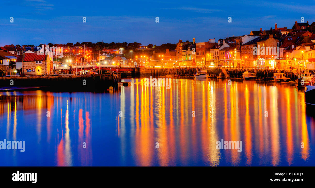Whitby harbour and town by night hi-res stock photography and images ...