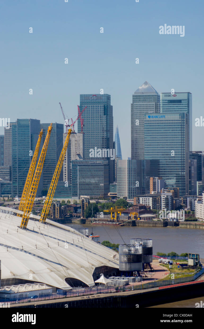 UK London with O2 Arena and Canary Wharf from high elevation Stock ...