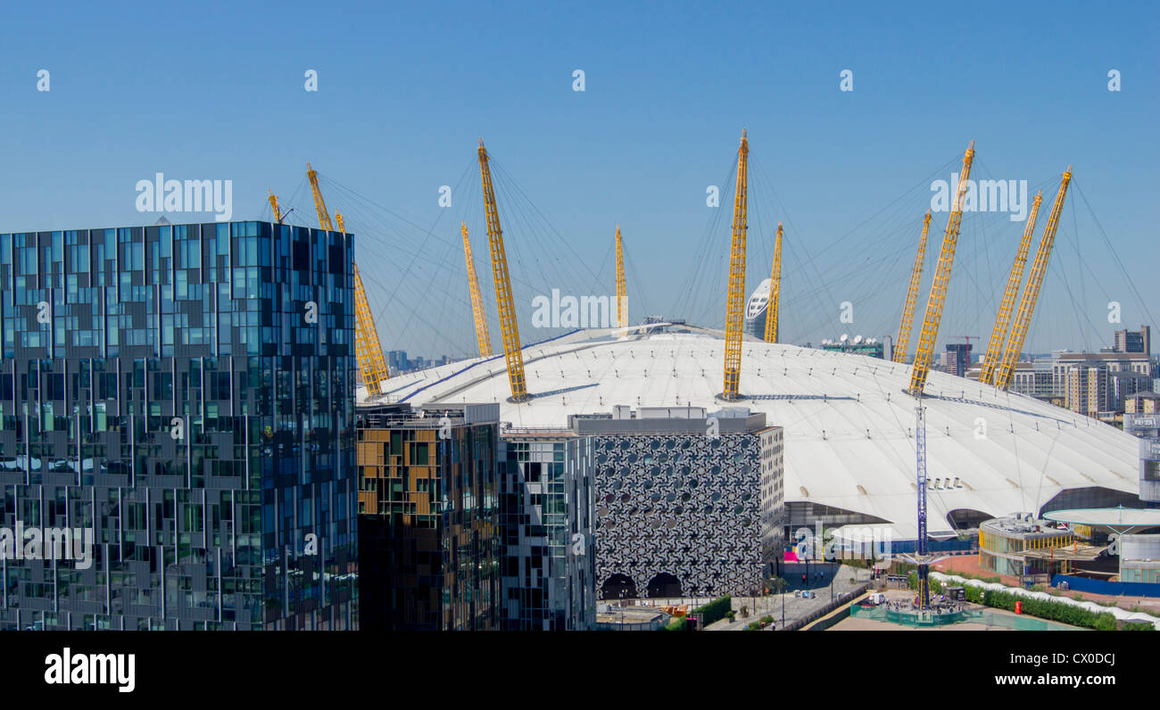 UK London with O2 Arena and Canary Wharf from high elevation Stock ...