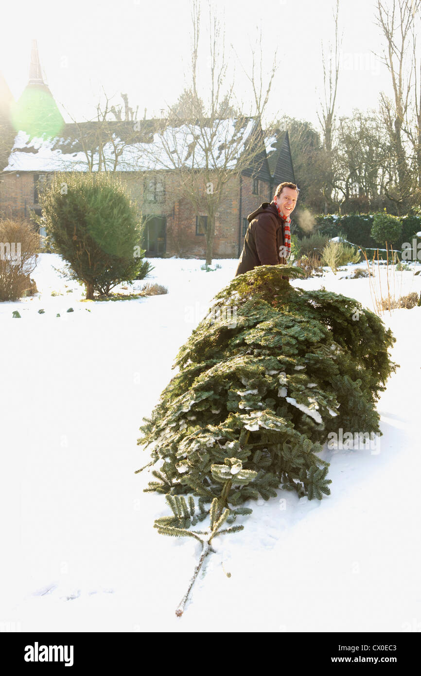 Christmas tree pulling snow hi-res stock photography and images - Alamy