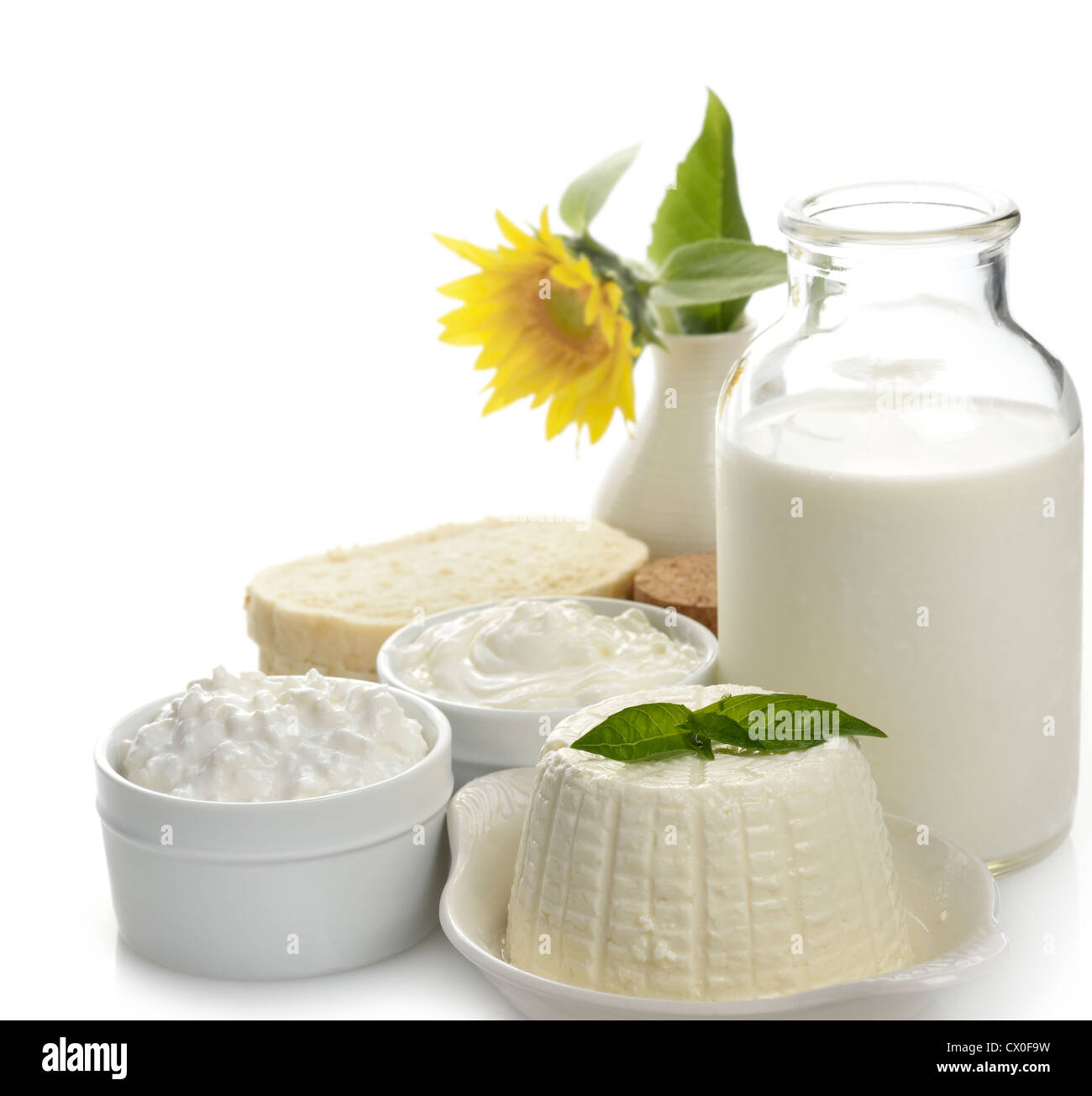 Dairy Products On White Background Stock Photo - Alamy