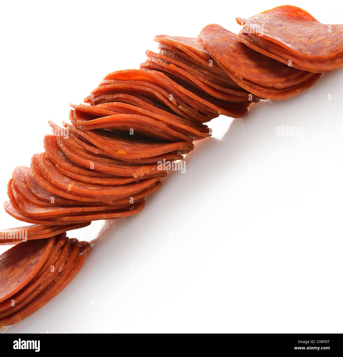 Pepperoni Slices On White Background Stock Photo - Alamy