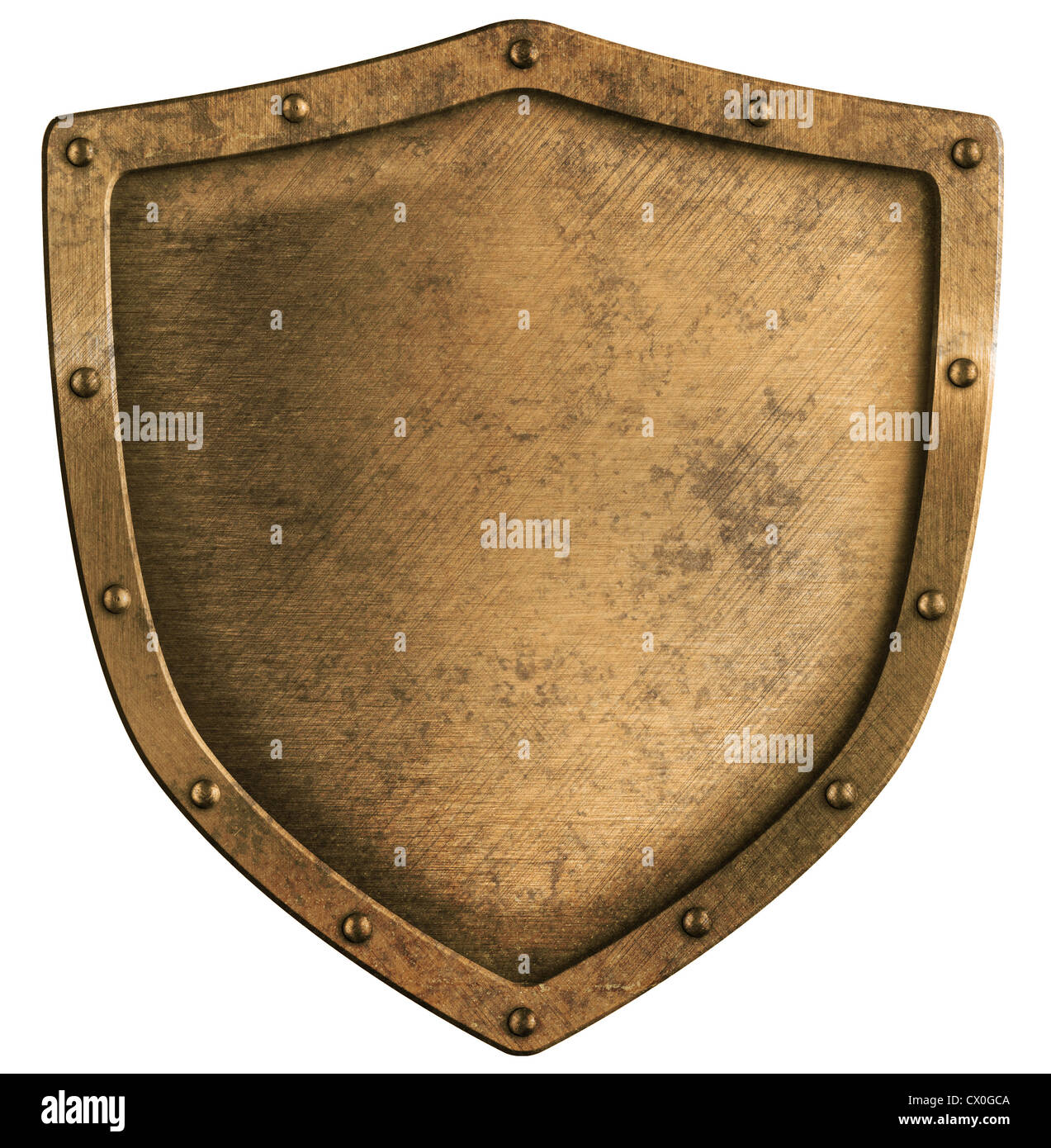 aged brass or bronze metal shield isolated on white Stock Photo - Alamy
