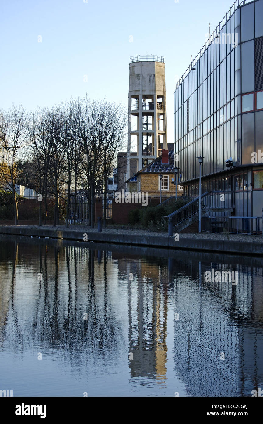 Water tower and canal side buildings in London, England Stock Photo - Alamy