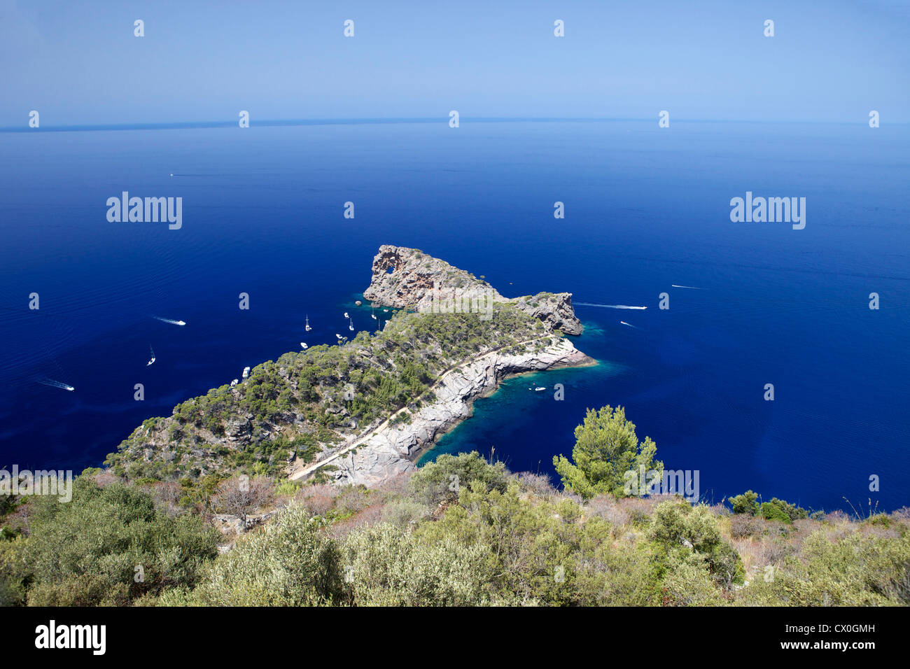 Deia Sa Foradada in mediterranean Majorca view from Can Marroig Stock ...