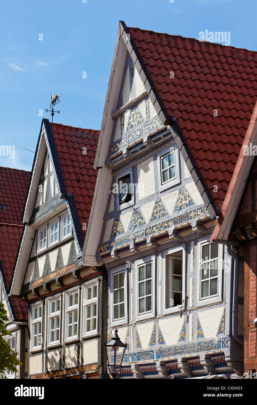 Facades of medieval houses at the old town of Celle, Lower Saxony ...
