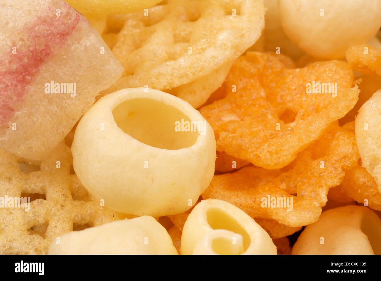 Assortment of potato, rice and maize crackers, food background Stock ...