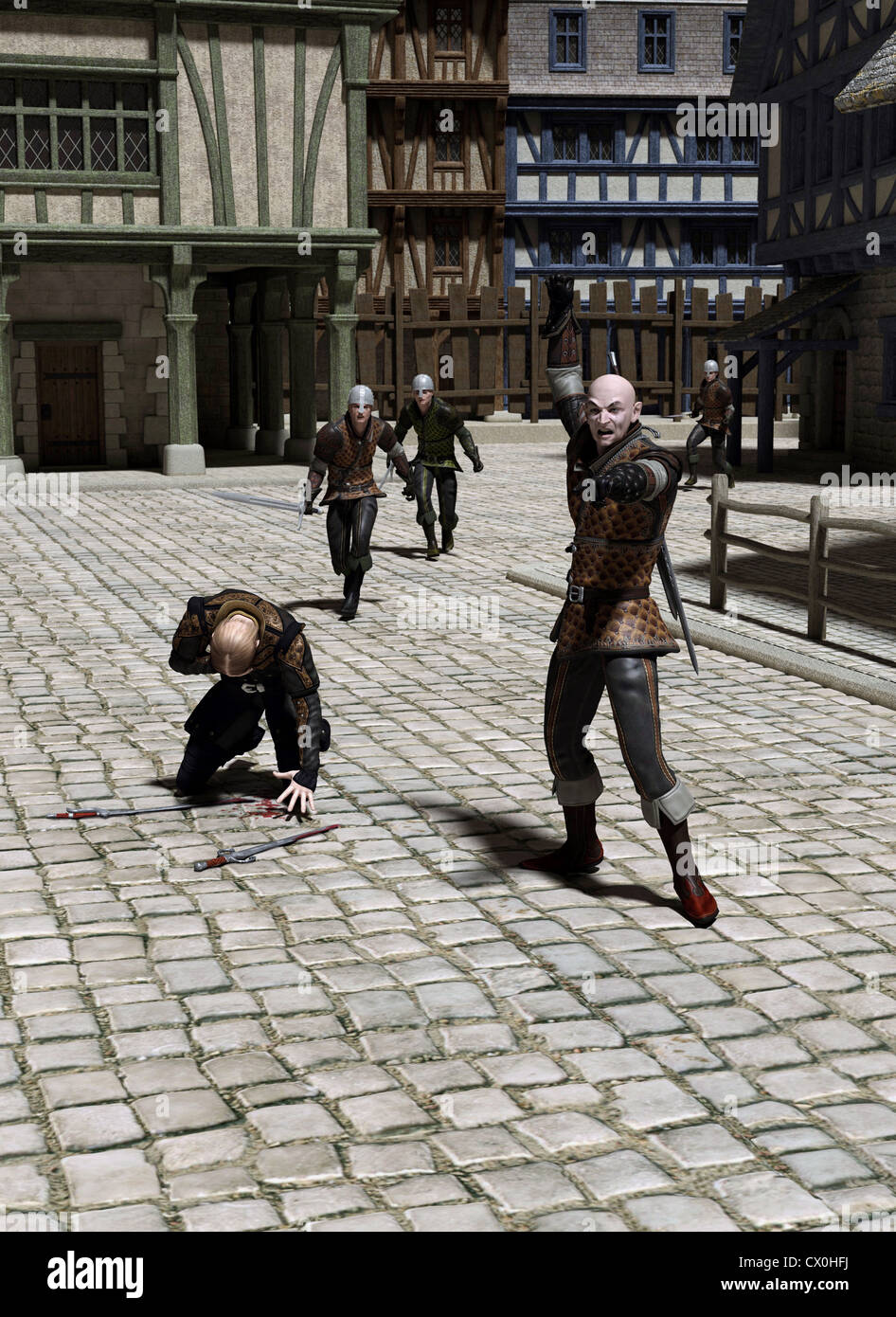 Chase through a Medieval Street - 2 Stock Photo - Alamy