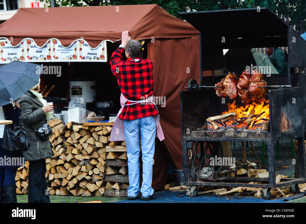 Barbecue at Food Stall, Prague, Czech Republic Stock Photo - Alamy