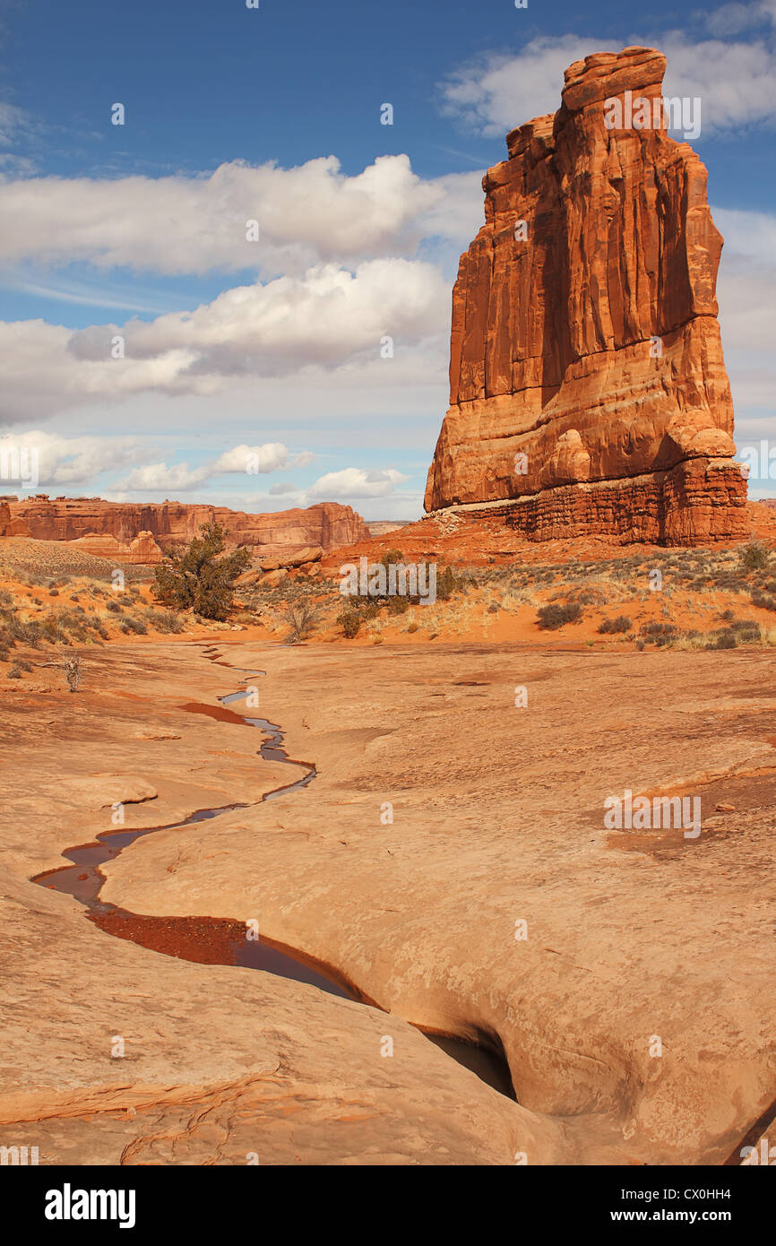The Courthouse Towers sandstone monuments in Arches National Park near ...