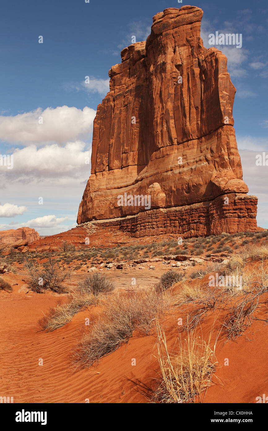The Courthouse Towers sandstone monuments in Arches National Park near ...