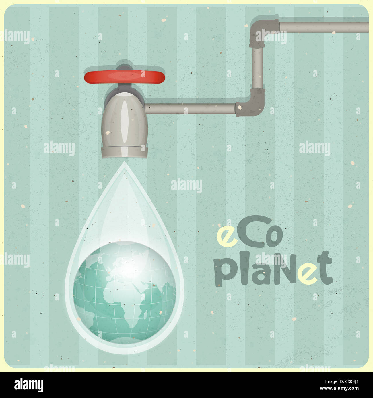ecology concept Water planet, planet in drop of water and water tap ...
