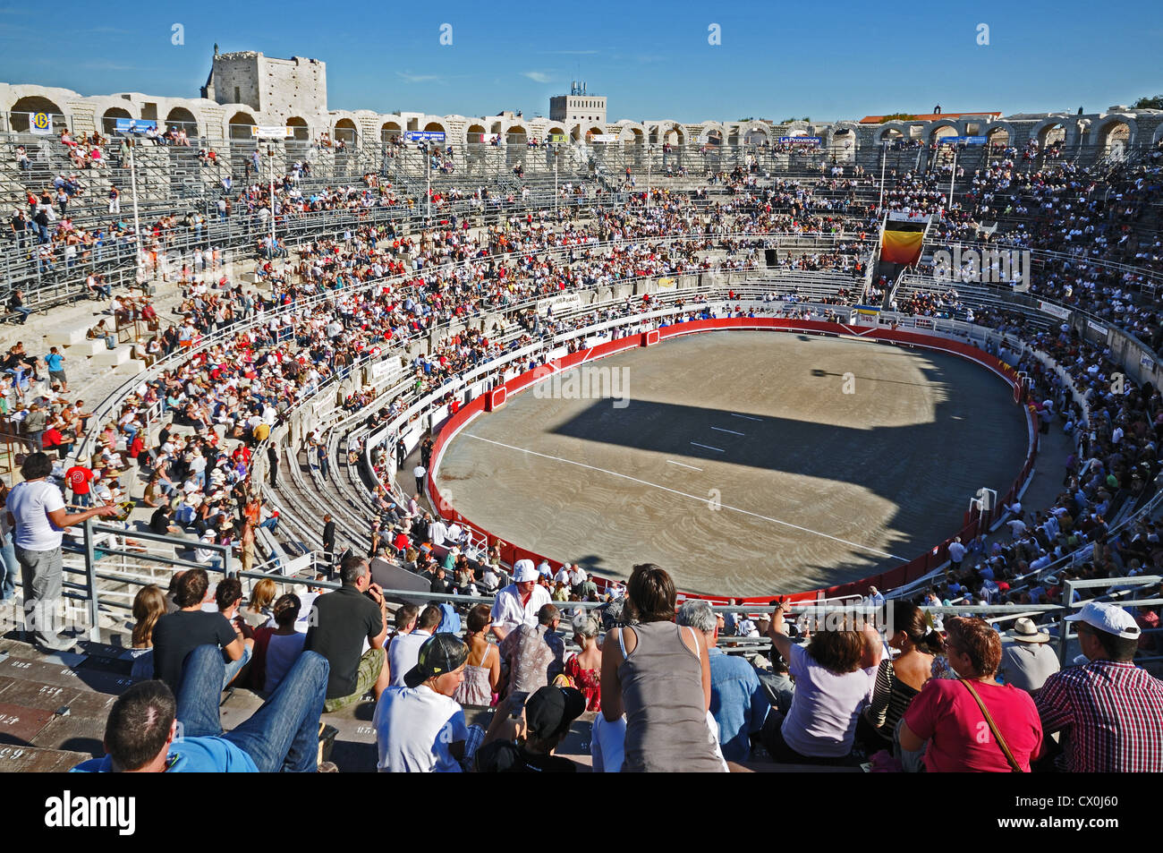 Huge crowds in Roman Arena or Amphitheatre in Arles southern France for ...