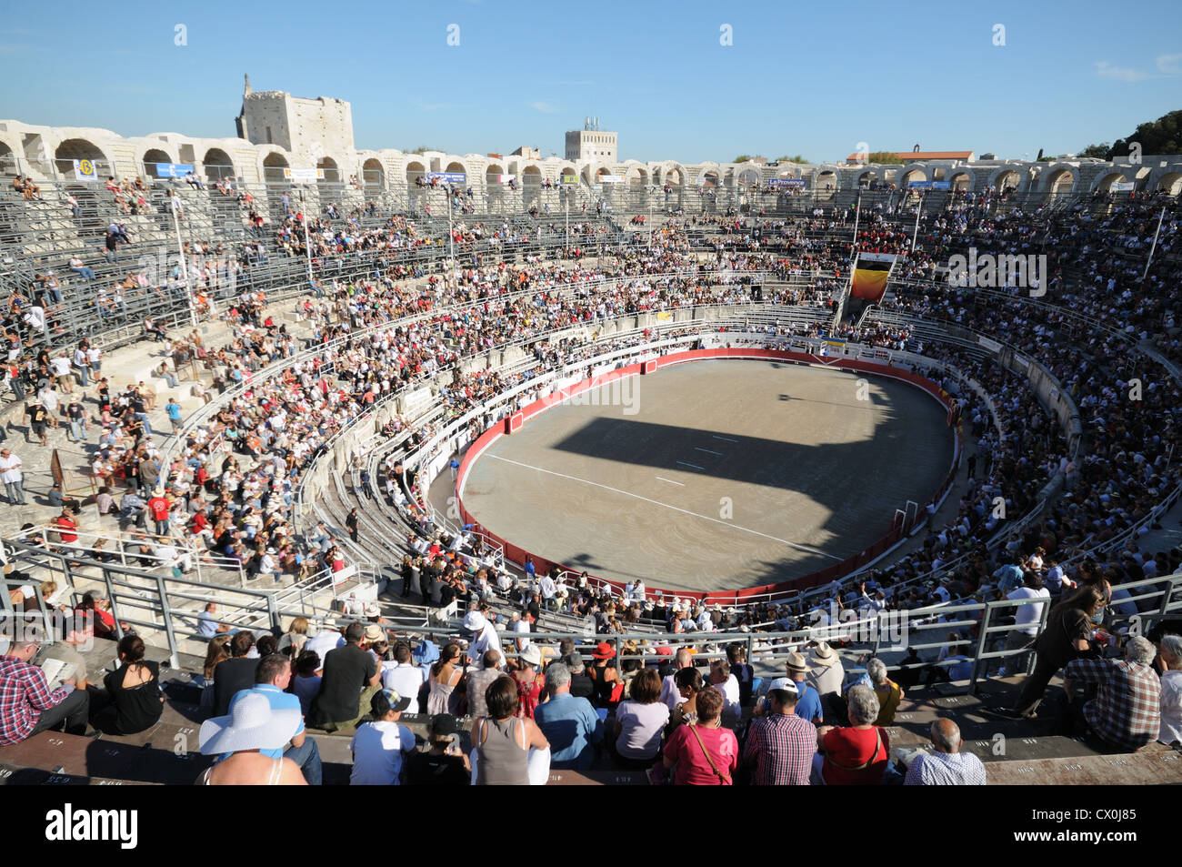 Huge crowds in Roman Arena or Amphitheatre in Arles southern France for ...