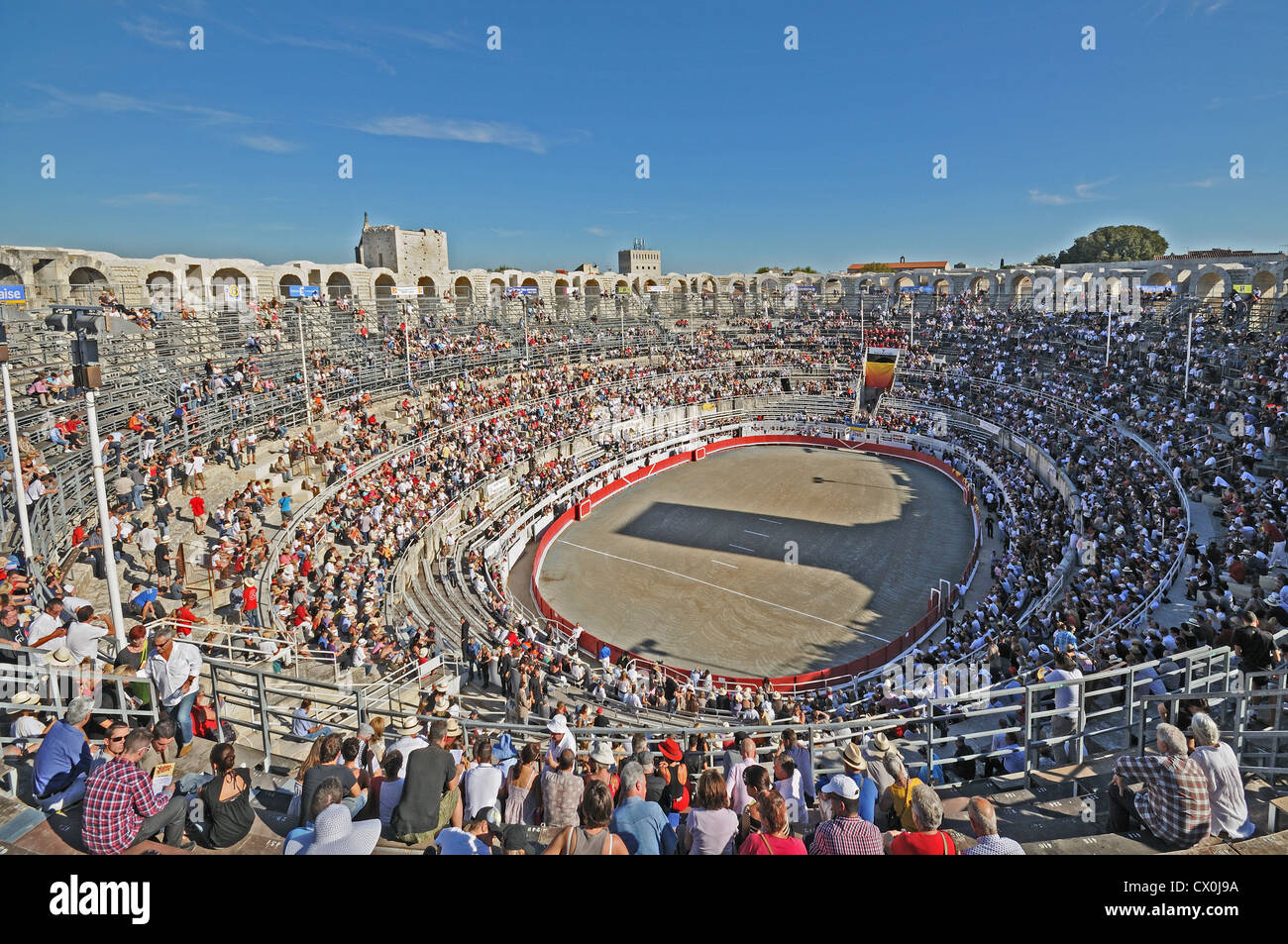 Huge crowds in Roman Arena or Amphitheatre in Arles southern France for ...