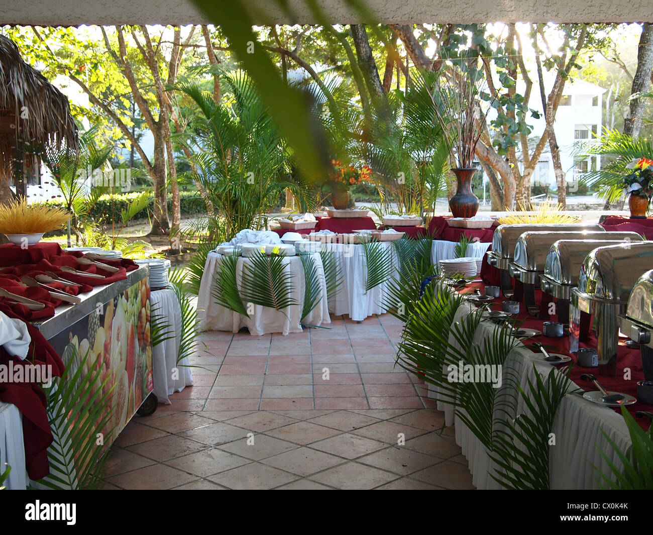 Tables ready for dinner Stock Photo - Alamy