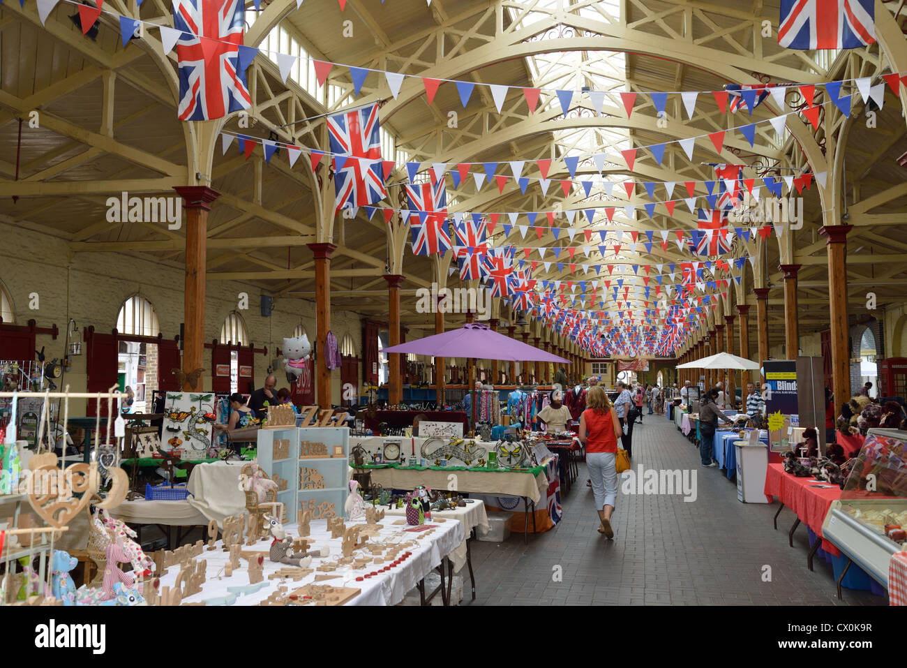 Market stalls inside Pannier Market, Barnstaple, Devon, England, United ...