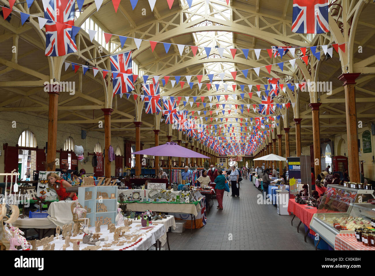 Market stalls inside Pannier Market, Barnstaple, Devon, England, United ...