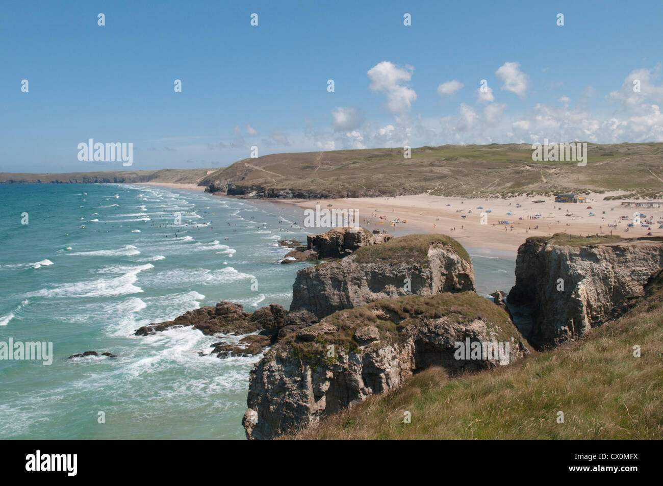 View north across Perran beach, Perranporth. Cornwall, England, UK ...