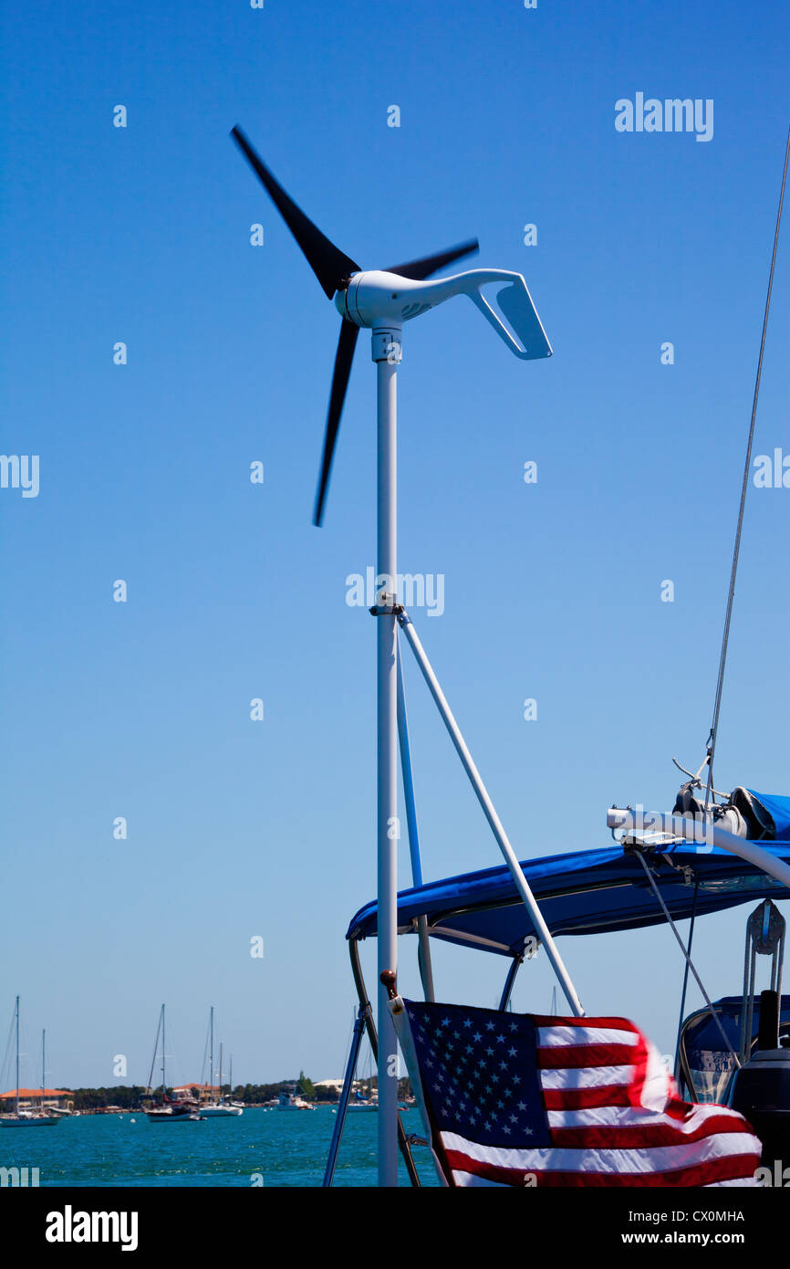 Wind turbine on small boat hi-res stock photography and images - Alamy
