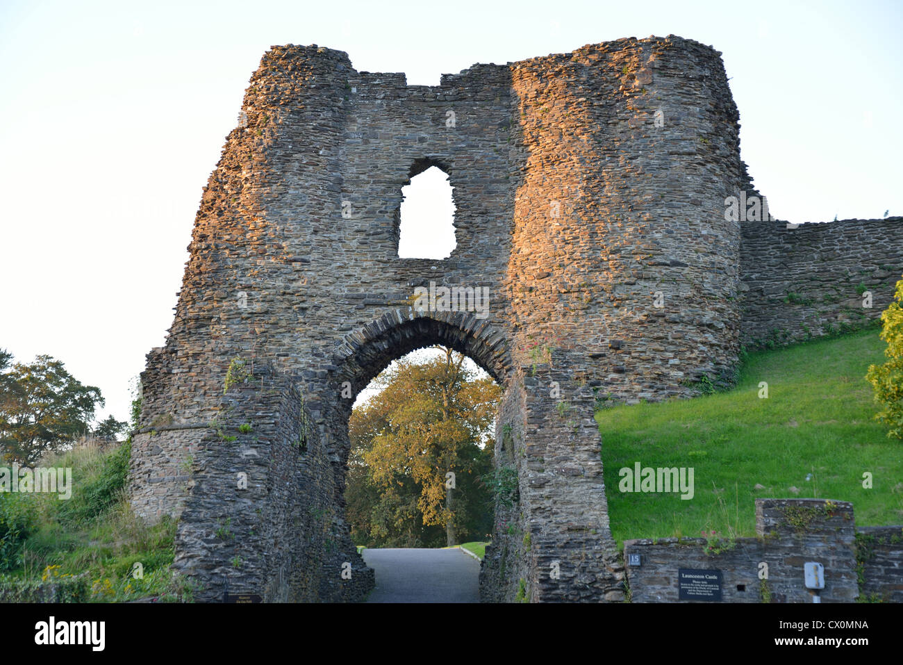 Entrance gate, Launceston Castle, Launceston, Cornwall, England, United ...