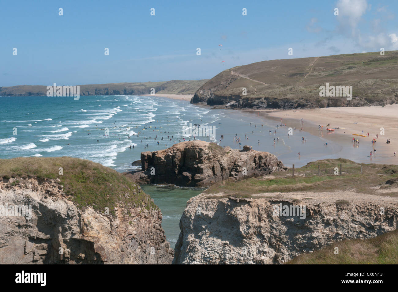 View north across Perran beach, Perranporth. Cornwall, England, UK ...