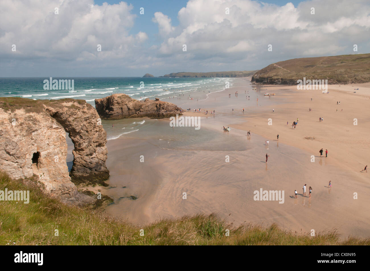 View north across Perran beach, Perranporth. Penhale Point and Carter's ...