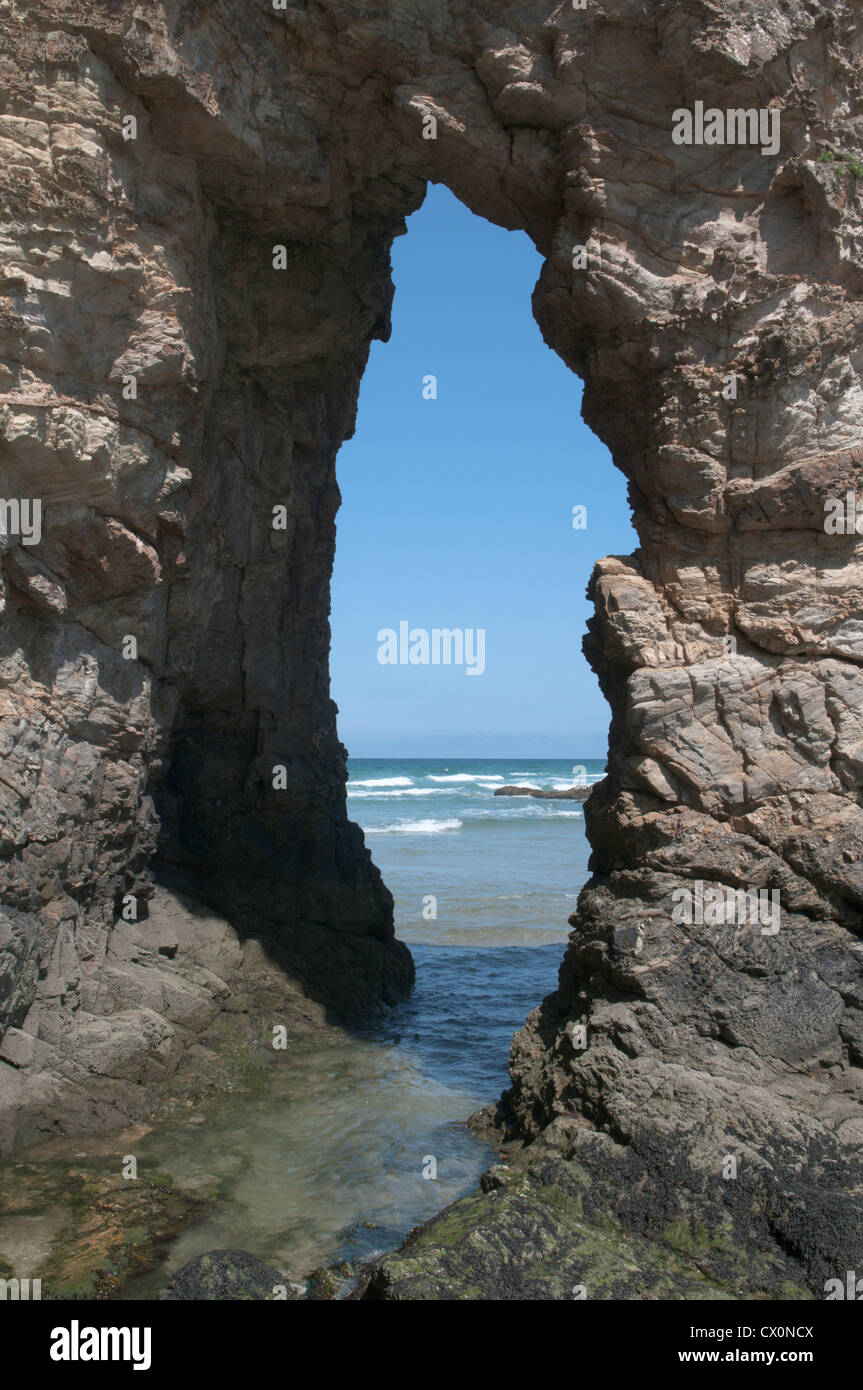 View of rock formations on Perran beach. Perranporth. Cornwall, England ...