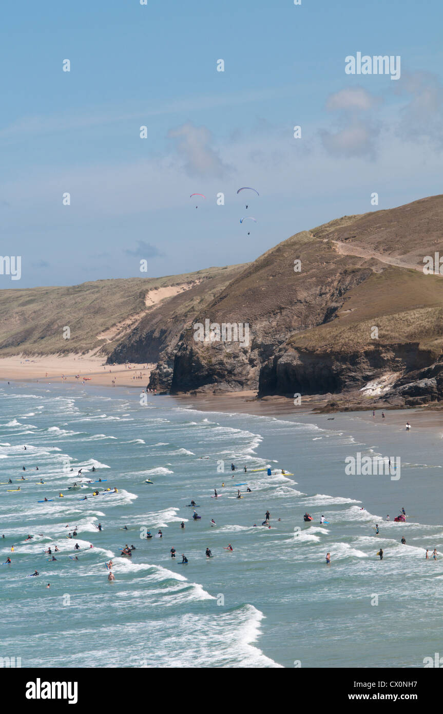 View north across Perran beach, Perranporth. Cornwall, England, UK ...