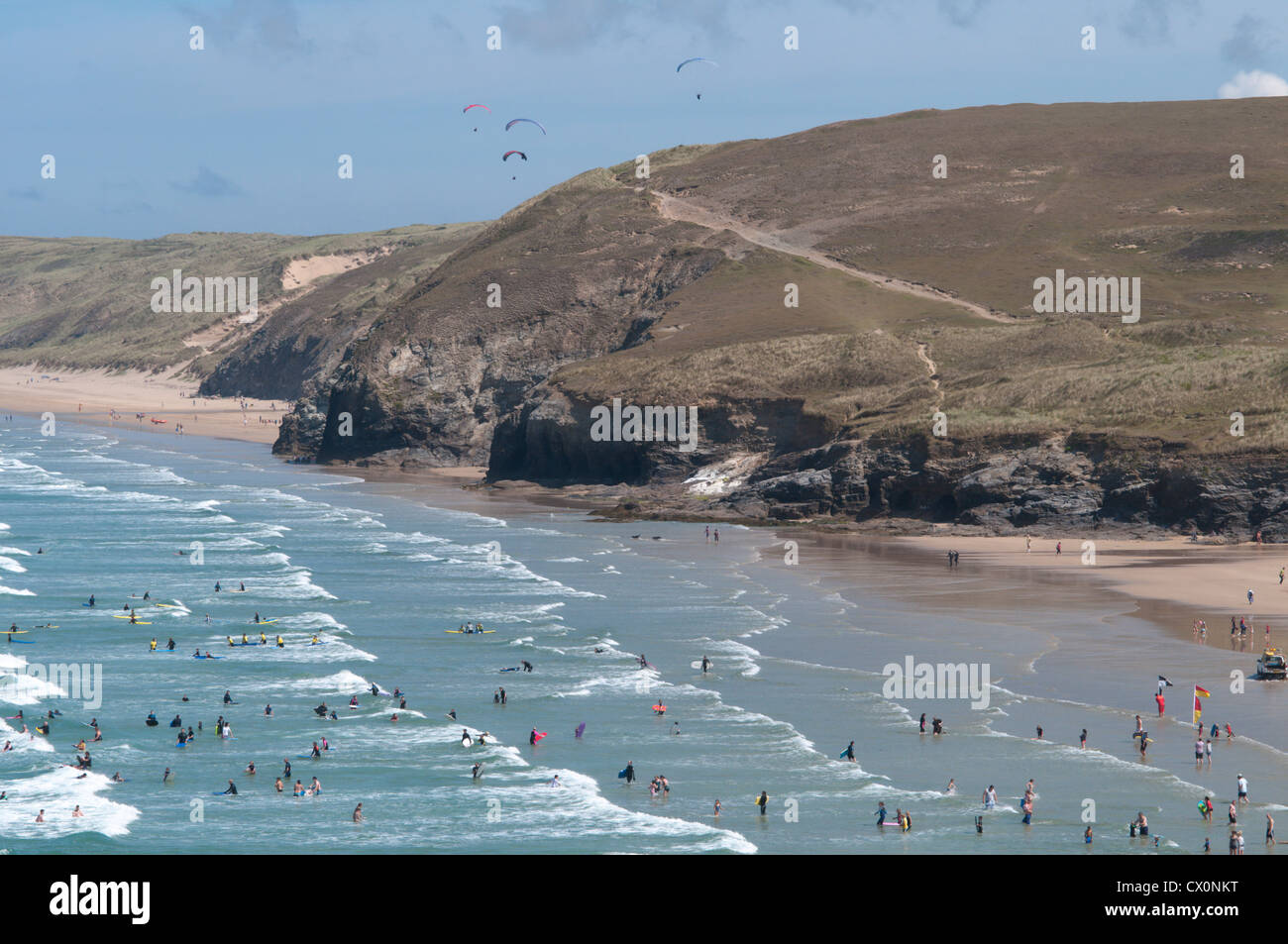 View north across Perran beach, Perranporth. Cornwall, England, UK ...