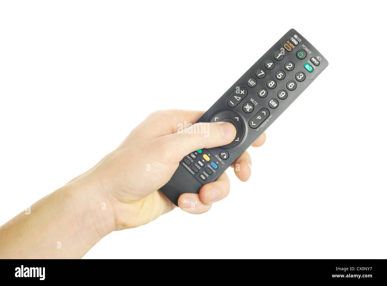 A hand holding a remote control isolated over a white background Stock ...