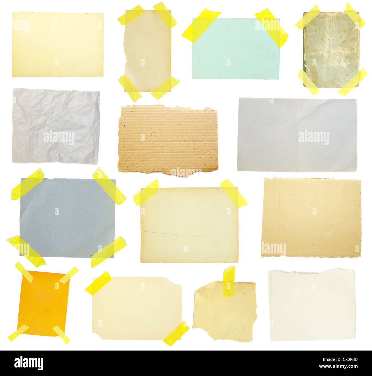 collection of old note paper on white background Stock Photo - Alamy